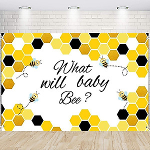 GREPARPY What Will It Bee Gender Reveal Party Decorations, Bumble Bee Baby Shower Supplies Include Banner, Tablecloth, Backdrop, Balloons, Boxes, Topper, Honey Bumble Bee Theme Party Decorations