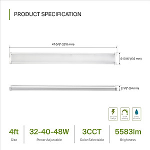 ASD 4ft LED Wraparound Light Fixture - 32-48W 5583LM LED Shop Lights for Garage & Office - 3500K-5000K Adjustable Dimmable Wrap LED Flush Mount Ceiling Light Kitchen & Workshop - UL DLC