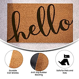 Flash Furniture Harbold Indoor/Outdoor Coir Doormat - Natural Background with Black Hello Message - 18" x 30" - Non-Slip Backing