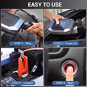 Jump Starter with Air Compressor, 2500A Portable Car Battery Pack(8.5 Gas/8.0L Diesel) 160PSI 20000mAh Car Tire Inflator, UltraSafe Jumper Starter Battery Box with Touch Screen, LED Light, Power Bank