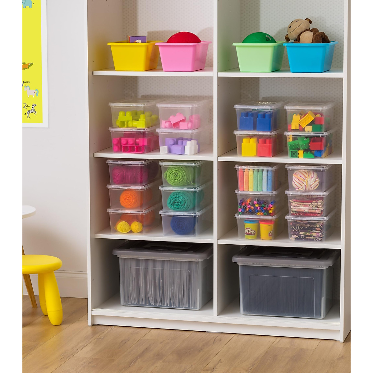 IRIS USA 5.9 Qt. Plastic Storage Container Bin with Latching Lid, Stackable Nestable Shoe Box Tote Shoebox Closet Organization School Art Supplies - Clear, 20 Pack