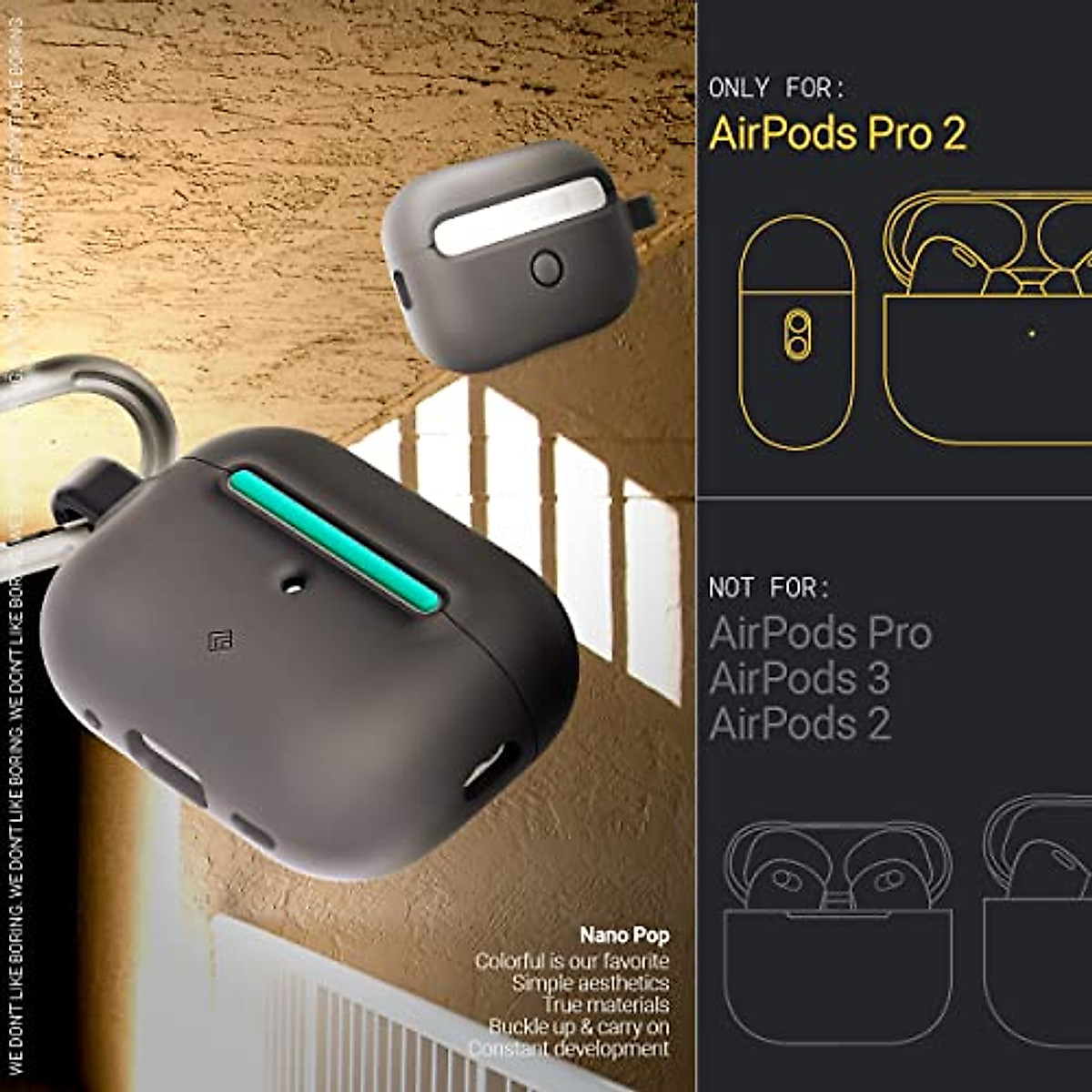 Caseology Nano Pop for Airpods Pro 2 Case [Keychain Carabiner Included] Designed for Airpods Pro 2nd Generation (2022) - Prune Charcoal