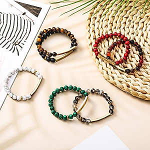 Sureio 8 pcs Christian Bracelets Bible Verse Jewelry Religious Gift for Women Men Prayer Beaded Bracelet Inspirational Cuff Natural Tiger Eye Lava Stone Stretch Strand Bangle