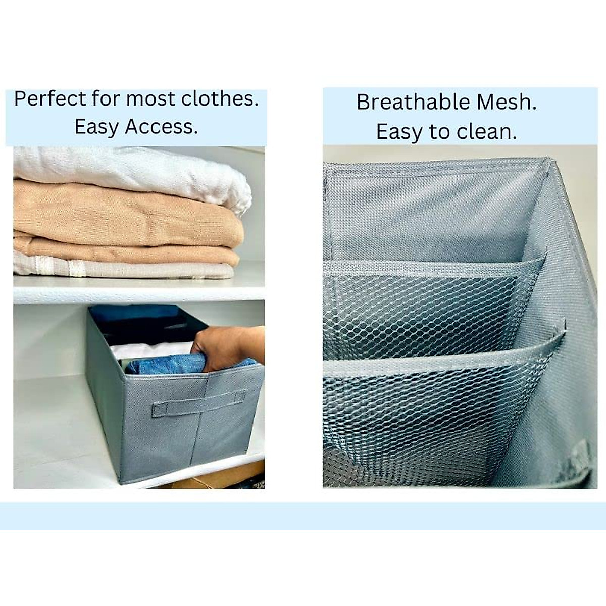 Clothes Organizer for folded clothes, Clothes Drawer Organizer with handles, Closet Organizer and Storage, Foldable Fabric Drawer Organizer Dividers for Clothing, Jeans, Shirts