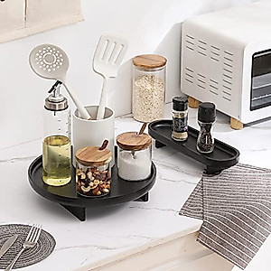 FERAHI Black Decorative Trays, 2 Pcs Black Trays for Coffee Table, Round Wood Serving Tray, Black Vanity Tray for Bathroom, Wood Riser for Kitchen, Black Tray Decor, Modern Farmhouse Decor