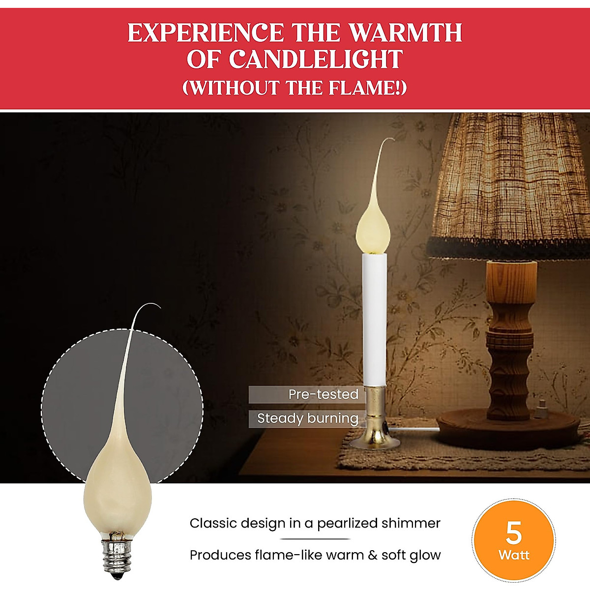 Creative Hobbies® Country Style Silicone Dipped Candle Light Bulbs (Pkg of 10 Bulbs) ~ 5 Watt Pearlized Silicone, Gold Glow