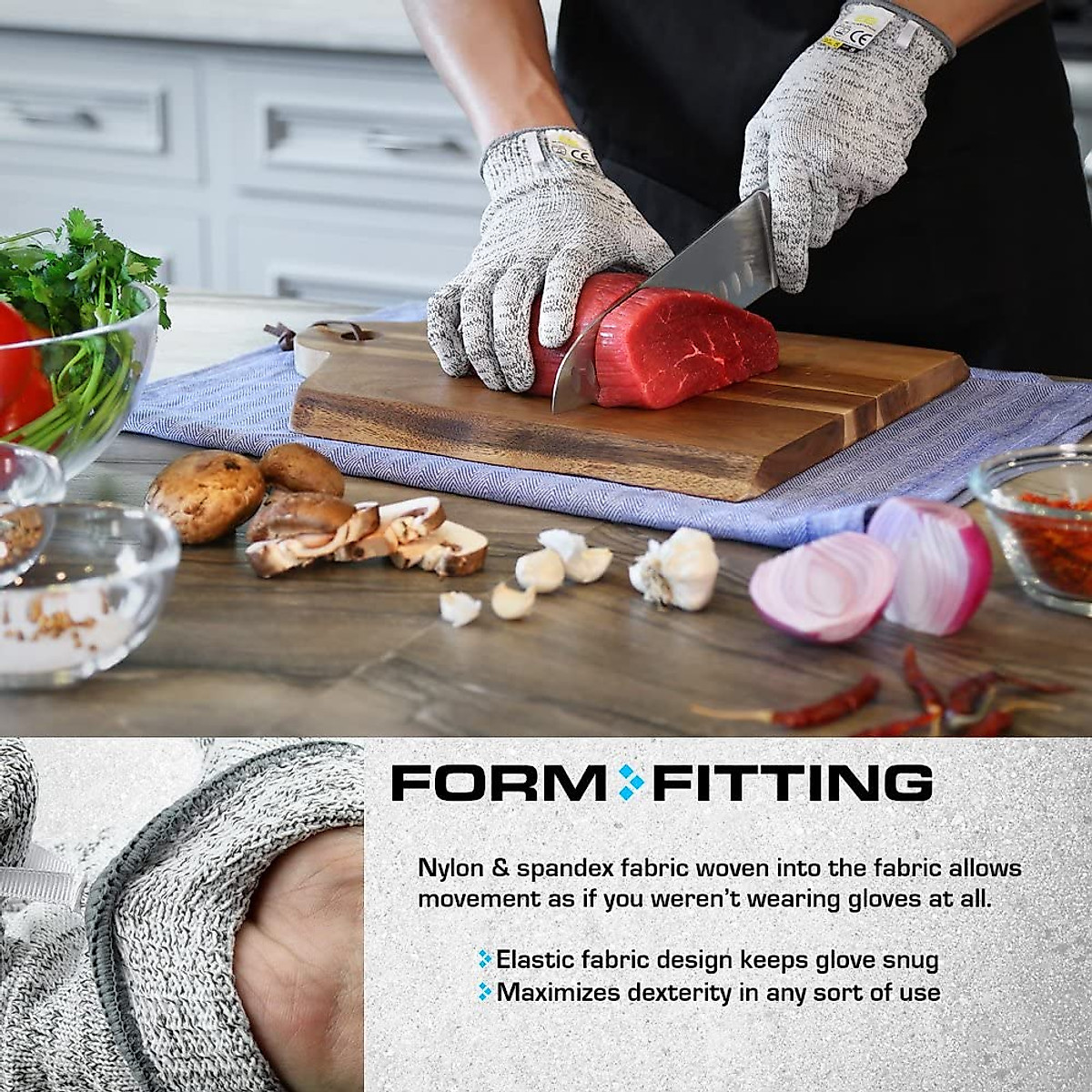 Glove Station Ultra Durable Series Cut Resistant Gloves - Cutting Gloves for Chefs, BBQ and Cooking - Level 5 Protection, Food Grade Safe Cut - Grey, Medium Size