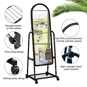 Jexdar Full-Length Mirror with Bracket, 66"x17"Adjustable Stand Up Mirror on Wheels with Underneath Storage, Floor-Standing Make Up Vanity Mirror Dressing Mirror for Bedroom Bathroom Porch