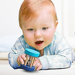 Promise Babe Wooden Rattle Nursing Shower Gifts Montessori Baby Roller Bell Toys Infant Gym Blue