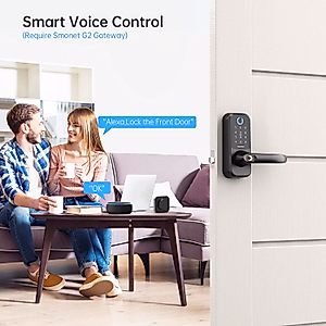 Smart Lock,SMONET Fingerprint Door Lock with Keypad,Keyless Entry Door Lock with Handle,Wireless Electronic Bluetooth Digital Auto Door Lock with Free APP Key Fob Passcode,Smart Locks for Front Door