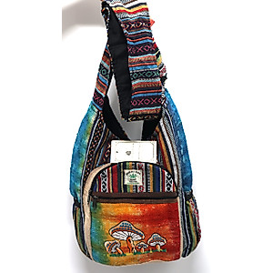 Himalaya Handmade Unique Design Mushroom Hand Embroidery crossbody bag Hippie Festival Travel 100% Hemp FAIR TRADE | Handmade with Love