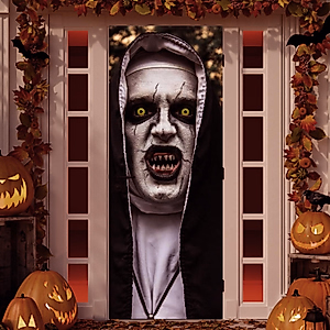 Halloween 3D Nun Door Cover Sticker, 30 x 80 Inch Lifelike Scary Ghost Nun Wallpaper for Front Door Decor, Party Outdoor Supplies