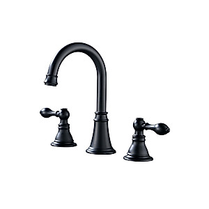 Derengge Matte Black Bathroom Sink Faucet,3 Hole Two Handle Bathroom Faucet with Pop up Drain, 8 Inch Widespread Bathroom Faucet for Bathroom Sink Vanity RV Farmhouse Sink,LF-0285-MT