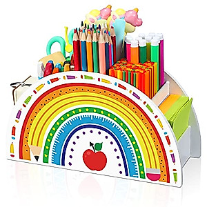 Funrous Wooden Rainbow Pencil Holder Pen Holder Teacher Appreciation Gifts from Students Pencil Organizer Brushes Makeup Brush Crayon School Teacher Supplies for Kids Girls