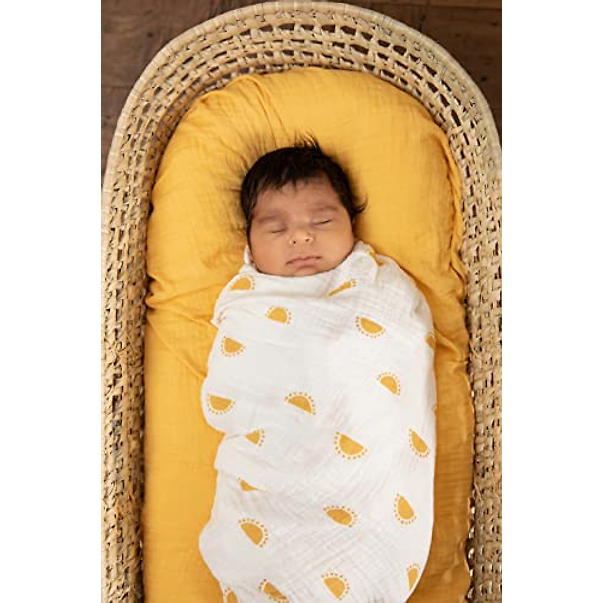 Muslin Swaddle Baby Blankets for Baby Girl or Boy, Soft and Breathable Oeko-Tex Cotton Muslin Baby Blanket, Newborn Swaddling Wrap, Receiving Blanket, 47 in x 47 in, Yellow Suns