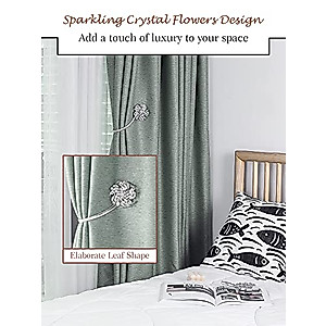 Shinowa 2-Pack Magnetic Curtain Tiebacks, Crystal Window Curtain Decorative Clips, No Drilling Drapery Holdbacks Flower Curtain Holder for Home Office Room Decor, 5 Petals, Silver