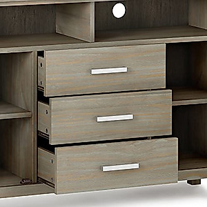 SIMPLIHOME Kitchener SOLID WOOD 53 Inch Wide Contemporary TV Media Stand in Distressed Grey for TVs up to 60 Inches, For the Living Room and Entertainment Center