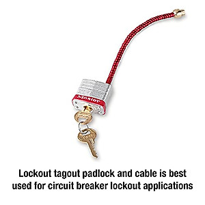 Master Lock 7C5RED Lockout Tagout Circuit Breaker Compact Padlock with 5 in. Long Flexible Steel Cable, Red