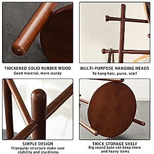 Aibiju Heavy Duty Coat Rack Freestanding,Wooden Coat Hanger Stand with Storage Shelf and 3 Crossbar, Coat Tree Easy to Assemble for Home Office Suits Jacket Hat Umbrellas Brown YD-1440