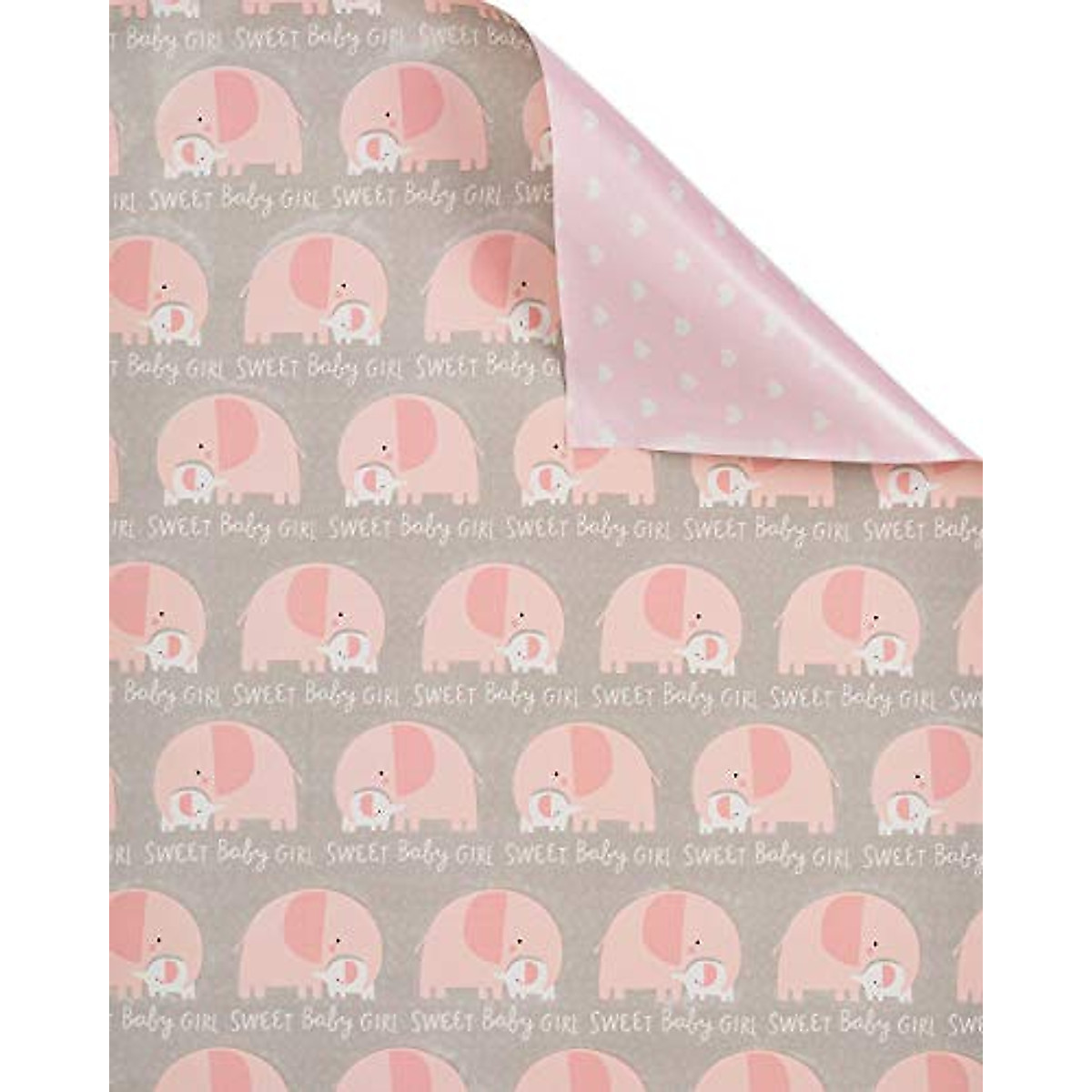 American Greetings Reversible Baby Shower Wrapping Paper, Animals and Hearts (4 Rolls, 160 sq. ft)
