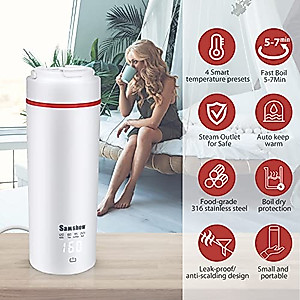Portable Electric Kettle Travel Kettle Small/Mini Tea Kettle Electric Water Boiler With 4 Smart Tempe Preset and Keep Warm, Hot Water boiler Kettle Electric 316 Stainless Steel with Auto Shut-Off