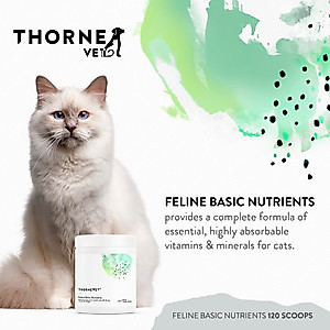 ThorneVet Feline Basic Nutrients - Multivitamin and Mineral Powder Health Supplement for Cats of All Ages - with Amino Acids, Omega 3 Fatty Acids & Probiotics - Tasty Beef Liver Flavor - 120 Scoops
