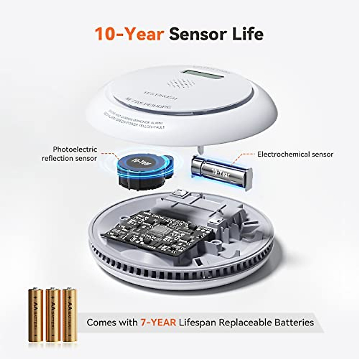 Jemay Combination Smoke and Carbon Monoxide Detector, Battery Operated Smoke Detector Carbon Monoxide Detector Combo with 10-Year Lifespan，Large LCD Display, Test/Silence Button, 1 Pack