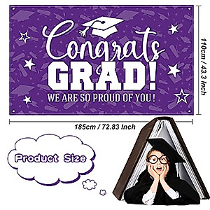 Graduation Decorations Graduation Backdrop Banner Class of 2023 Graduation Backdrop Grad Background for Graduation Party Photo Studio Props Decoration Sign Supplies, 72.8 x 43.3 Inch (Purple)