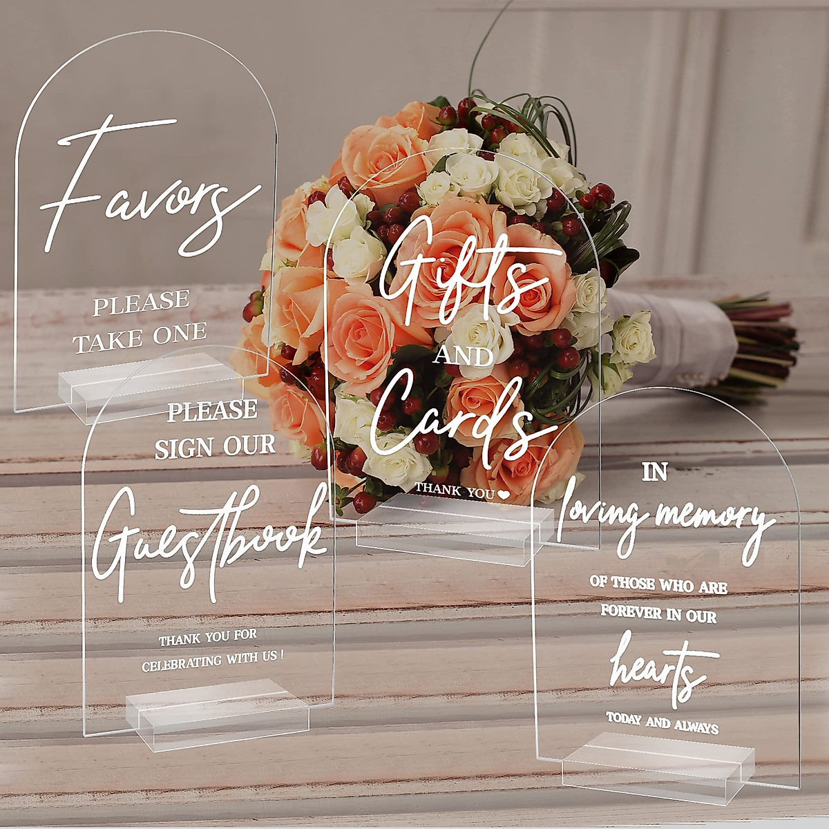 4pcs Clear Acrylic Wedding Signs for Ceremony and Reception, 5x7 Inch Modern Wedding Gift Table Sign, Guest Book Sign, Cards and Gifts Sign, Favors Please Take One, Wedding Entrance Signs with Holder