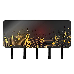 Musical Notes Key Holder for Wall Decorative Key Hanger Racks with 5 Hooks Easy Install Mail Holder for Wall Mount for Home Decor Hallway Kitchen Office Farmhouse