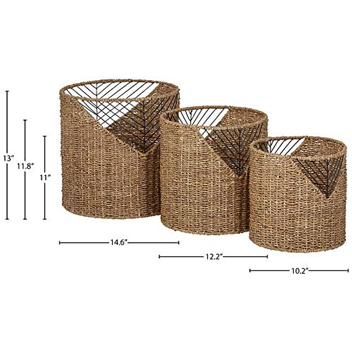 Amazon Brand – Stone & Beam Modern Round Seagrass Storage Basket Set - Pack of 3