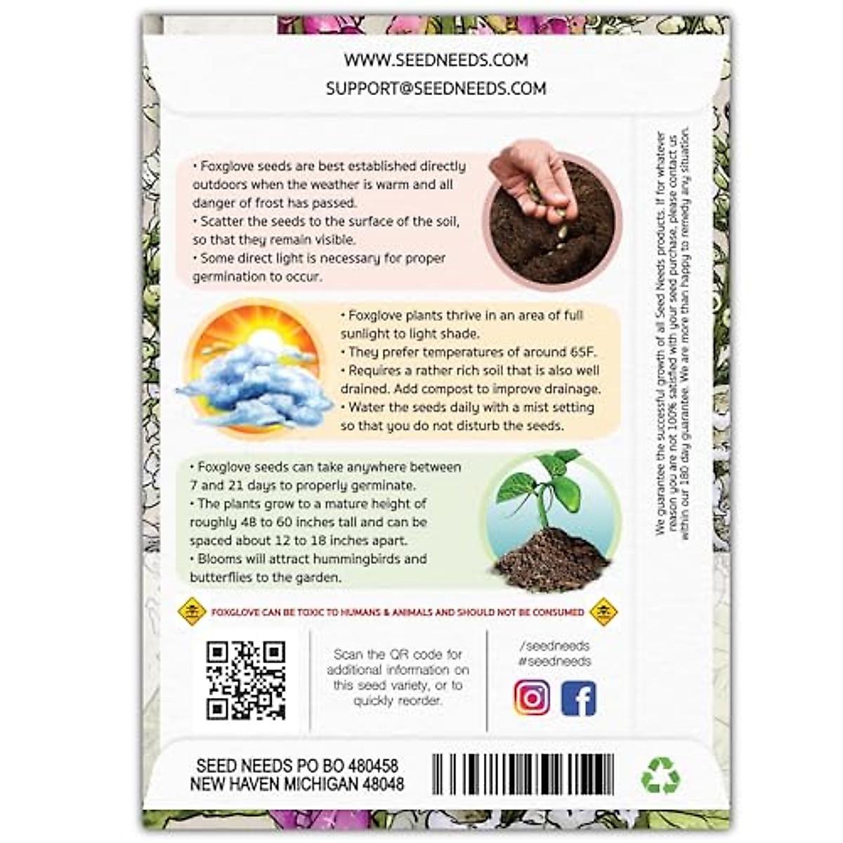 Seed Needs, Mixed Gloxiniaeflora Foxglove Seeds - 5,000 Seeds for Planting Digitalis purpurea - Open Pollinated, Attracts Pollinators & Hummingbirds (1 Pack)