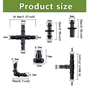 Dianrui 290PCS Drip Irrigation Fittings Kit, Barbed Connectors Parts 1/4'' Barbed Connectors Irrigation Fittings Kit for Garden Lawn Flower Pot Sprinkler Systems K1-042-set