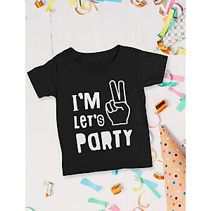I'm Two Let's Party 2nd Birthday Shirt Gifts for 2 Year Old Boy Girl Toddler Kids T-Shirt 3T Black