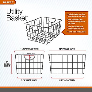 Spectrum Utility Wire Basket (Black) - Storage Bin & Décor for Bathroom, Closet, Pantry, Under Sink, Toy, Shelf, Kitchen, & Nursery Organization