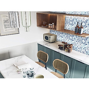 Dimoon Wallpaper 17.7’’x78.7’’ Contact Paper Thicken Blue White Floral Flower Tile Peel and Stick Removable Wall Waterproof Embossed Self Adhesive Vinyl