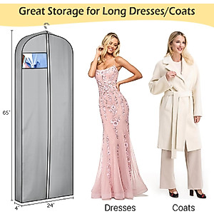 MISSLO 4" Gusseted Garment Bags for Hanging Clothes 65" Dress Bags for Gowns Long Waterproof Dress Cover for Closet Hanging Clothes Storage Bag, 3 Packs