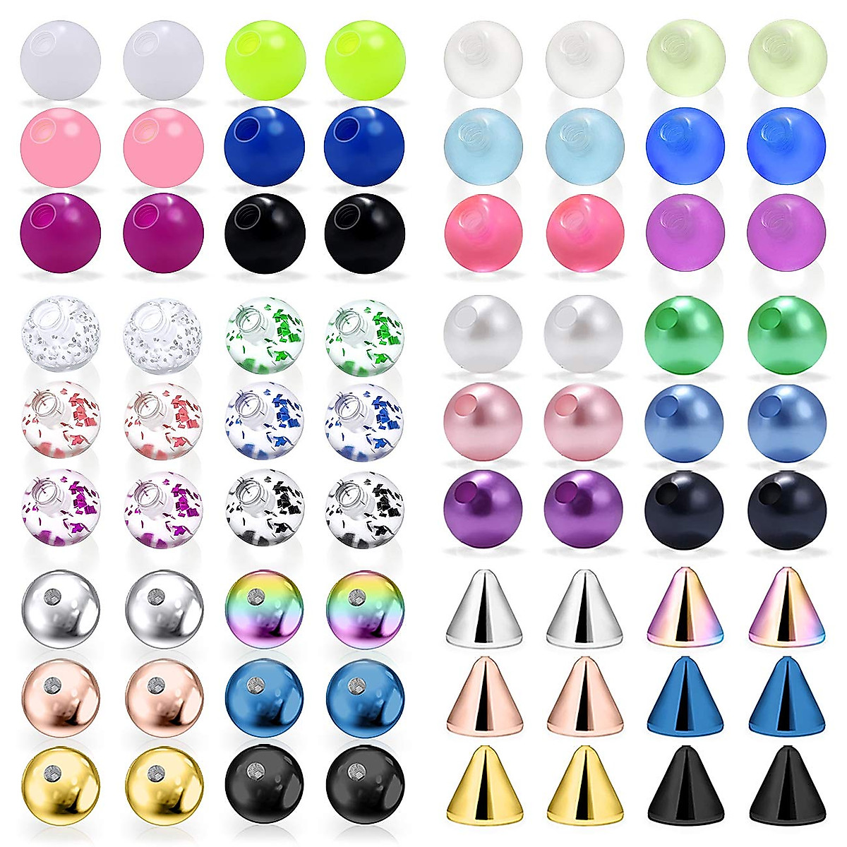 Ocptiy 14G 5mm Replacement Balls Fake Piercing Part Stainless Surgical Steel Lip Septum Eyebrow Labret Monroe Nipple Tongue Belly Navel Ring Cartilage Tragus Industril Earring Fuax Piercing Jewelry