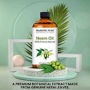 MAJESTIC PURE Neem Essential Oil | 100% Pure and Natural Neem Oil Spray for Plants, Outdoor Plants, Hair Care, Home Diffusers, Skin, Aromatherapy, Massage and Humidifiers | 4 Fl Oz