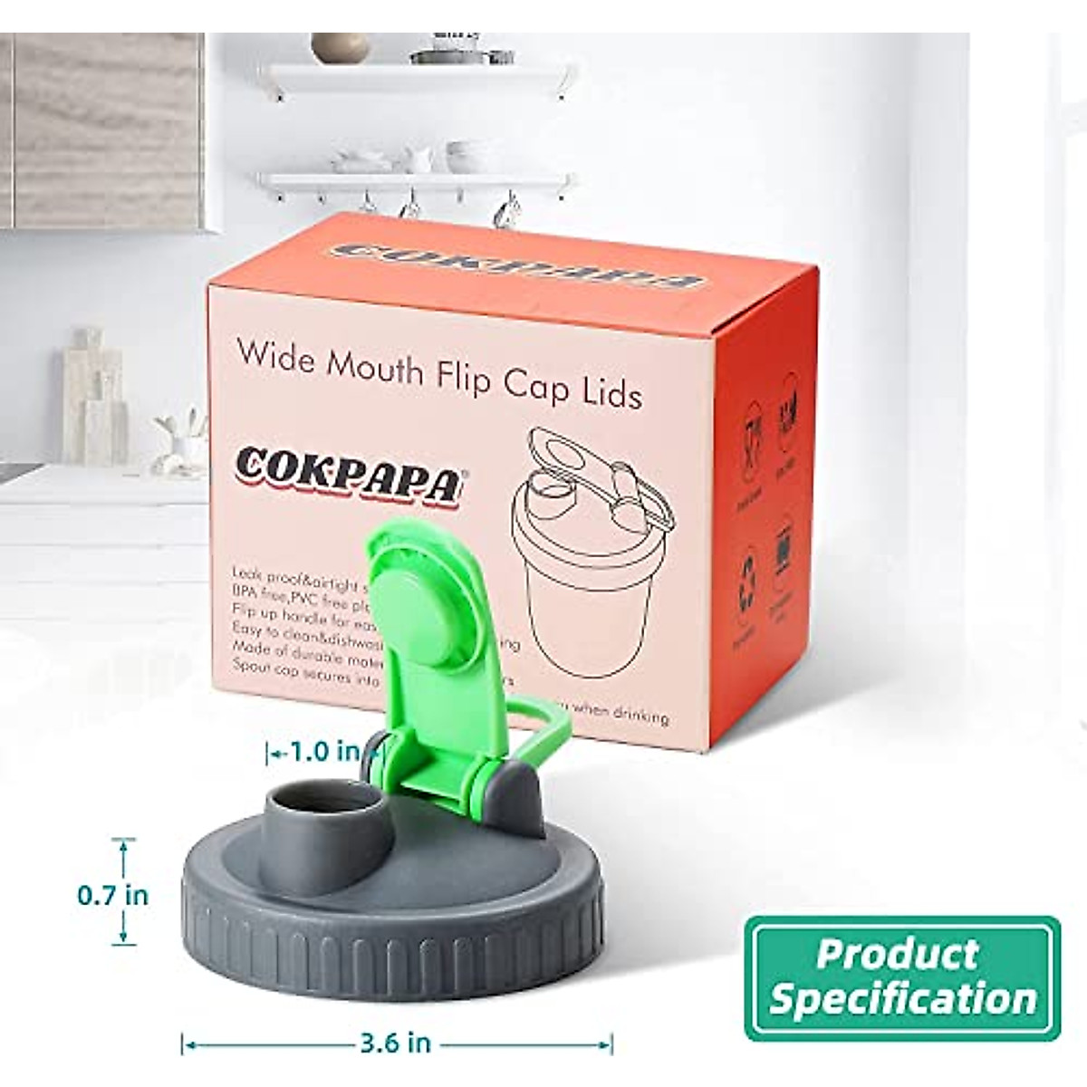 6 Pack Wide Mouth Flip Cap Mason Jar Lids for Ball Mason Jars, with Airtight Seal & Leak-proof, Easy Pouring Spout (Jars not Included) (3blue+3green)