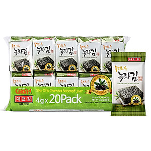 Daechun(Choi's1) Seaweed Snack, (Pack of 20), Original, Sea Salt, Green Tea Powder, Product of Korea
