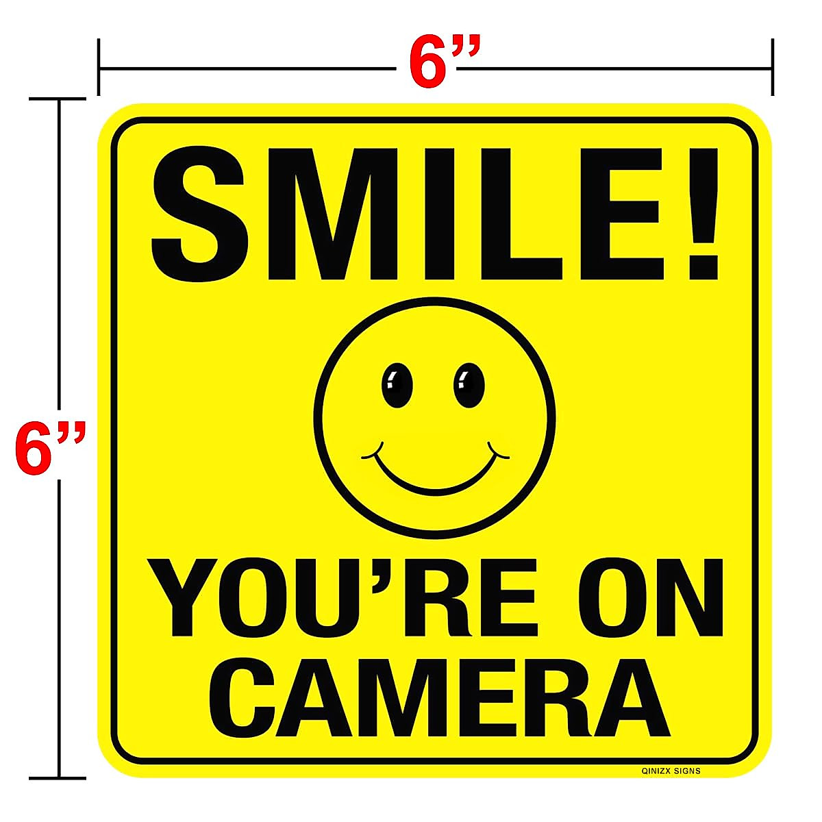 6 Pack Smile You're On Camera Sign, 6" x 6" Video Surveillance Signs, Self Adhesive Vinyl Decal UV Protected & Weatherproof Home Security Stickers, Indoor and Outdoor Use Yellow, Black
