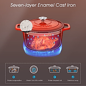 vancasso Enameled Cast Iron Dutch Oven, 4.5 Quart Enamel Dutch Oven Pot with Self Basting Lid, Non-stick Round Covered Casserole for Baking, Braiser, Stewing, Roasting,for All Heat Source