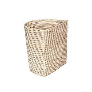 Kouboo Laguna Half-Moon Rattan Waste Basket, Off-White/Latte