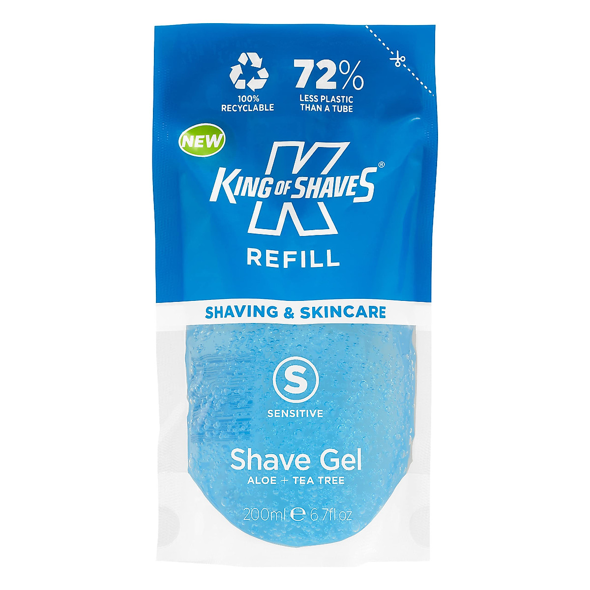 King of Shaves Sensitive Shaving Gel, Refillable Aluminium Bottle 1 x 250ml and Refill Shave Gel Pouch 2 x 200ml