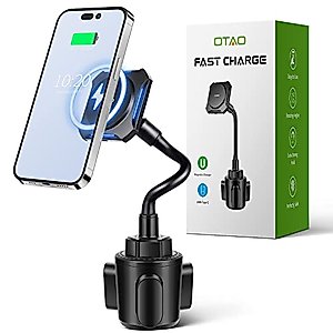 OTAO Compatible with Magsafe Car Mount Charger, Cup Holder Phone Mount for Car[Adjustable Gooseneck ],Magnetic Wireless Car Charger for Magsafe iPhone 14 Pro Max/14 Pro/14/14 Plus,iPhone 13/12 Series