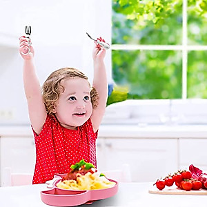 Pinko Coral Baby Led Weaning Supplies Silicone Baby Self Feeding Utensils with Suction Bowl Divided Plate Adjustable Baby Bib Soft Spoon Fork with Lid Drinking Cup Utensil