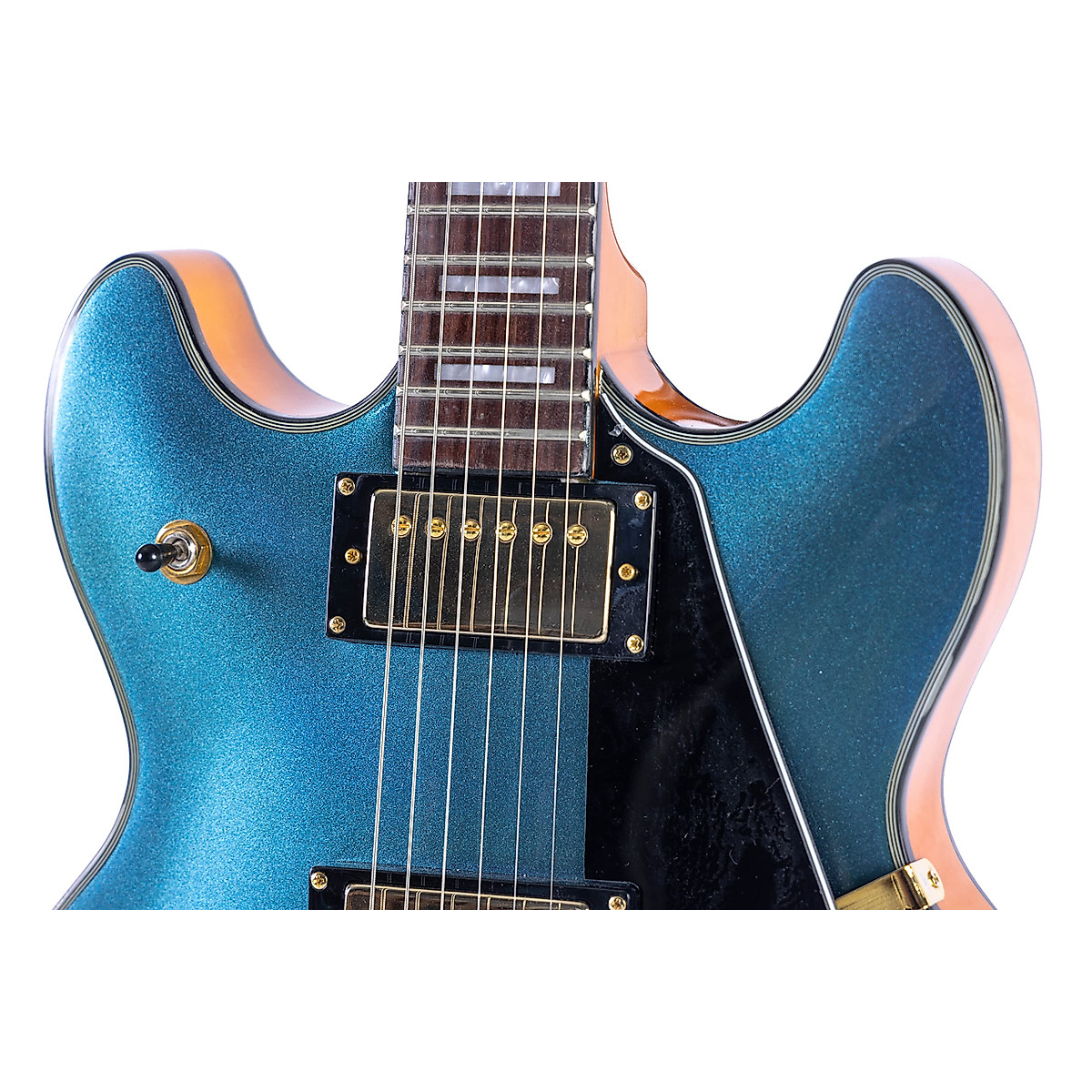 Acoustic Semi-Hollow-Body Electric Guitar, 6 Strings, Stainless Steel Frets, Full Size,Playing Jazz, Solo For Beginners Starters Intermediates and Professionals Right Handed Color Sky Bule
