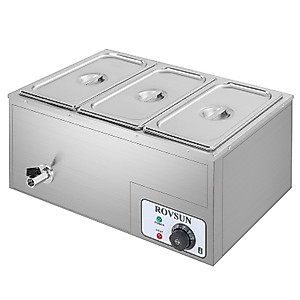 ROVSUN 21QT Electric Commercial Food Warmer, 3-Pan Steam Table 6.9 QT/Pan Stainless Steel Bain Marie Buffet Countertop with Temperature Control & Lid for Parties, Catering, Restaurants 110V
