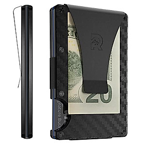 The Ridge Minimalist Slim Wallet For Men - RFID Blocking Front Pocket Credit Card Holder - Aluminum Metal Small Mens Wallets with Money Clip (Carbon Fiber)